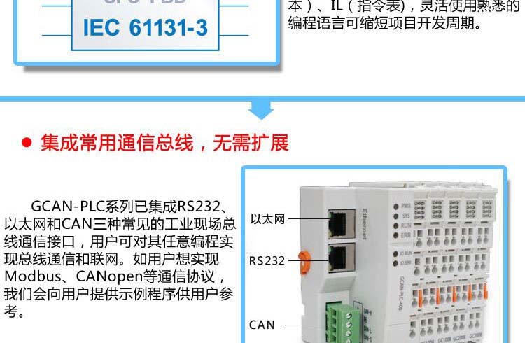 一体式PLC控制器GCAN-PLC-324 - PLC及总线IO